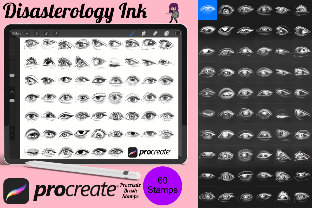 Eyes Set 2 Procreate Brush Stamps, a Brush Add-On by Disasterology Ink