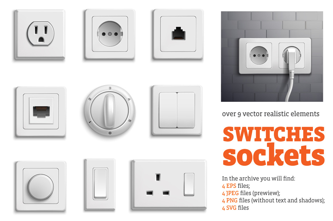 Realistic Sockets Set, an Object Graphic by Macrovector