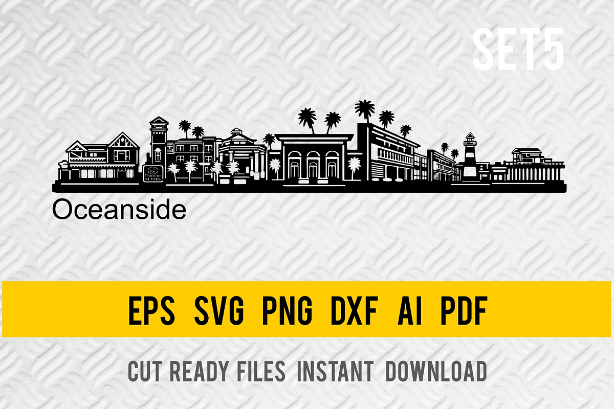 Oceanside City Skyline Cut SVG, an Illustration by Digital-Clipart ...