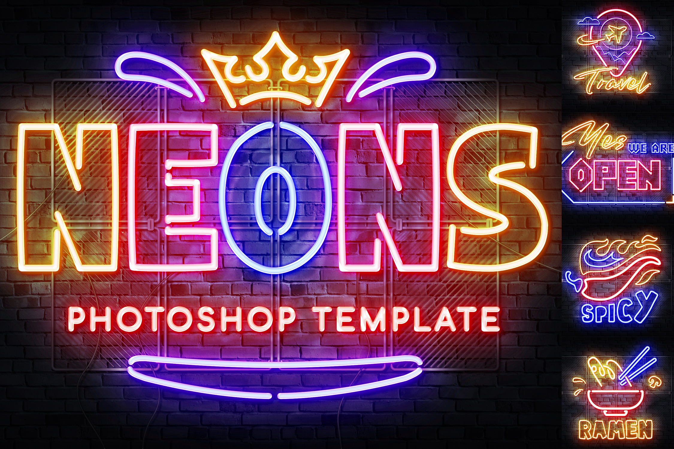 Neon Outline Photoshop Template, a Design Template by Andrew Skoch Design