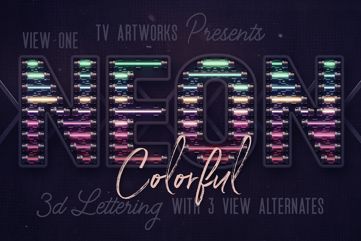 Colorful Neon 3D Lettering, a Graphic by TVartworks