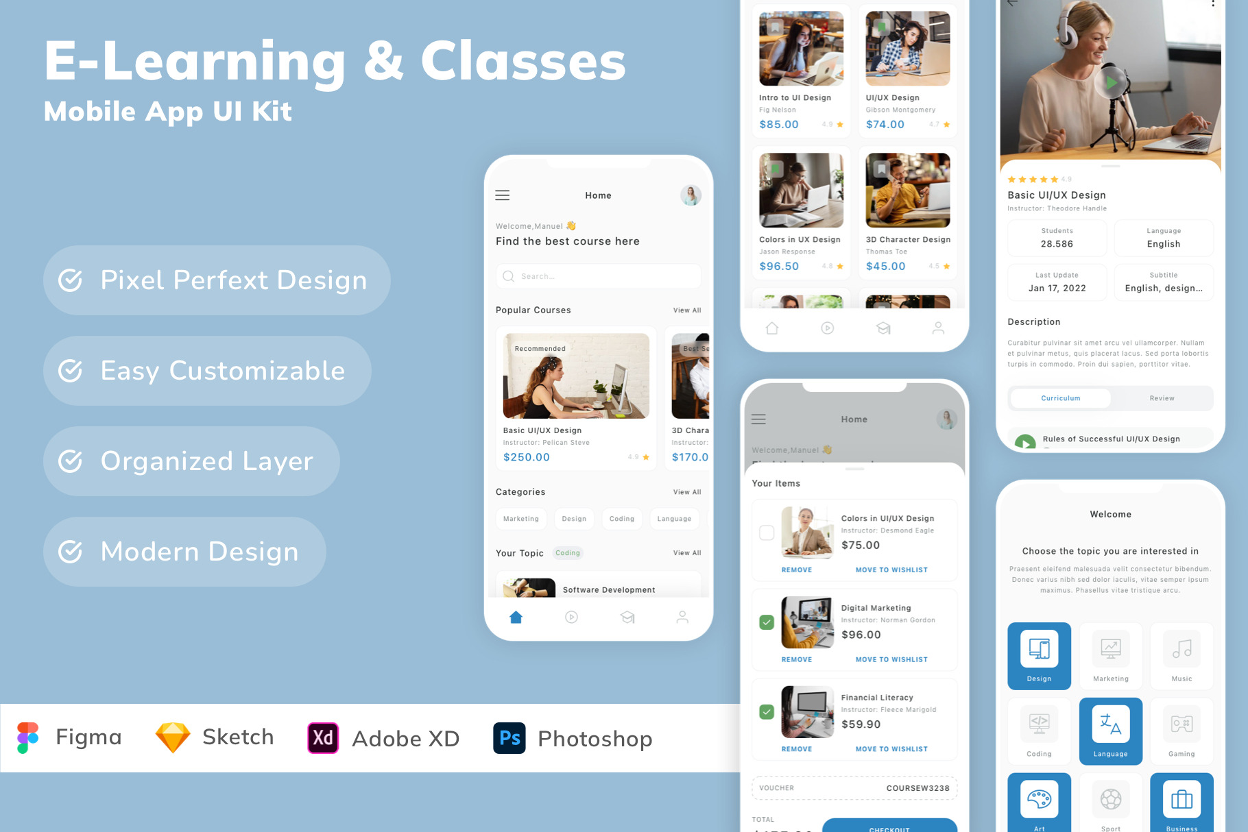 E Learning Classes Mobile App Ui Kit An Ui Kit Template By Betush Creative Market