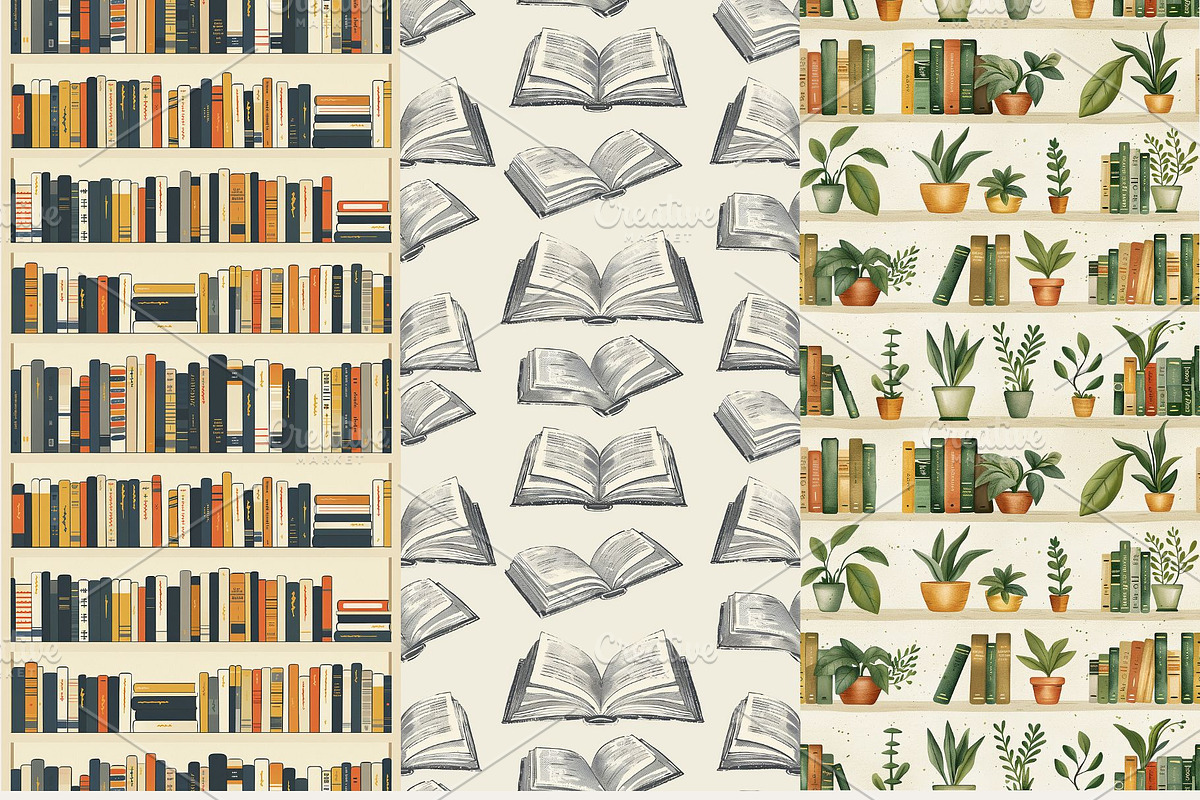 8 Bookish Seamless Patterns, a Pattern Graphic by Inknfolly