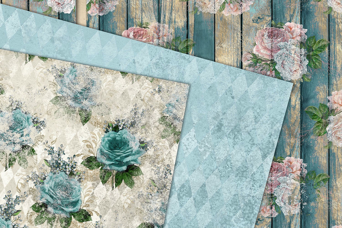 Aqua Shabby Chic Digital Paper, a Texture Graphic by Digital Curio