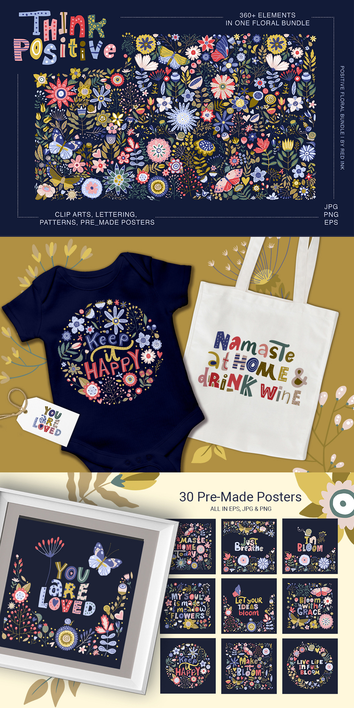 Think Positive. Floral Bundle., a Decorative Illustration by Red Ink