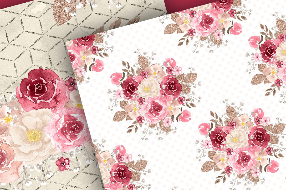 Rose Gold Romance digital paper pack, a Pattern Graphic by ...