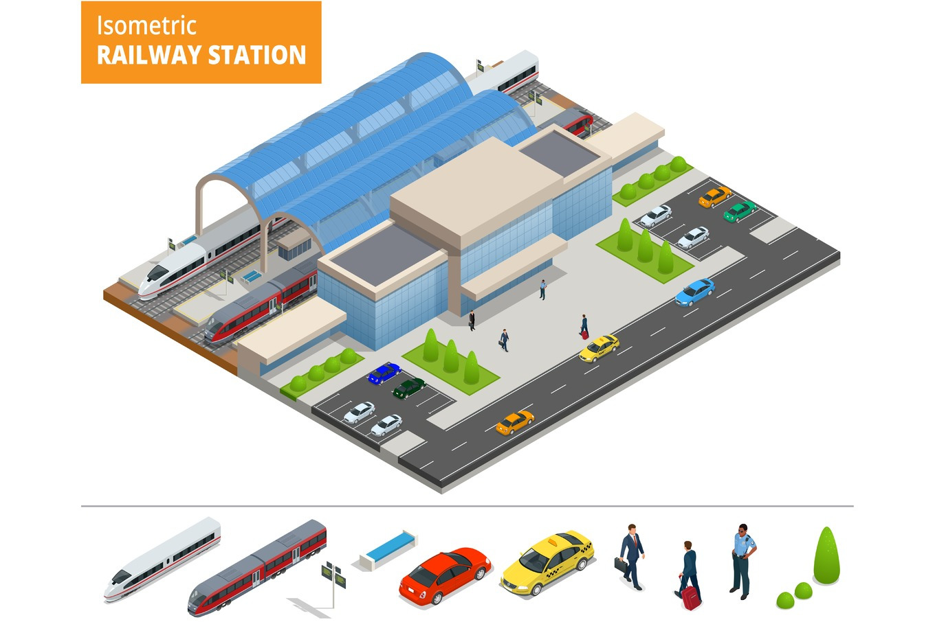 Vector isometric infographic element Railway Station Building Terminal ...