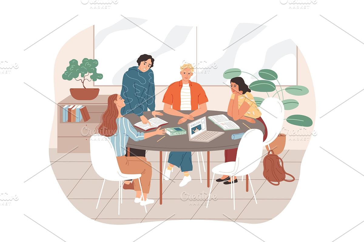 Group of students studying together, an Education Illustration by undrey