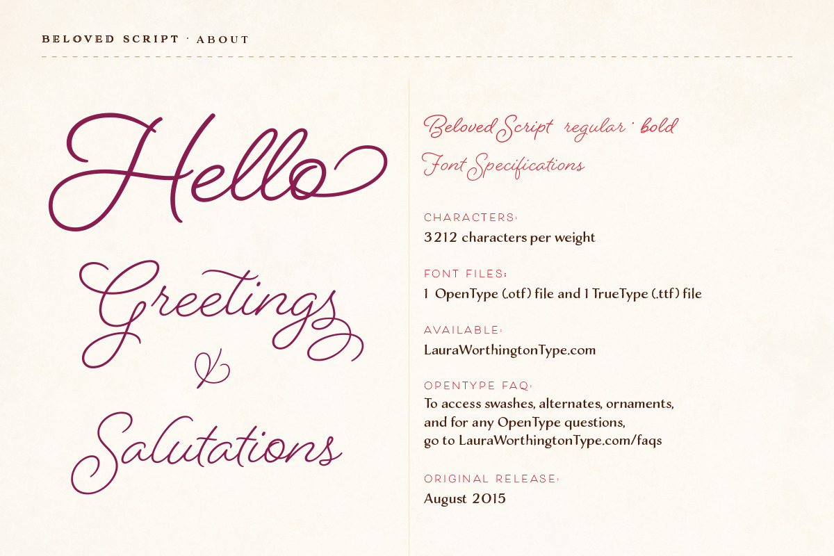 Beloved Script Bold, a Script Font by Laura Worthington