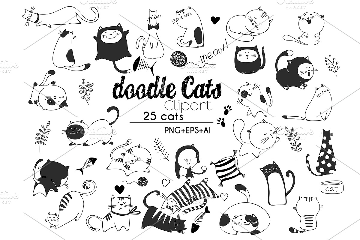 Doodle Cats HandDrawn vector clipart, an Object Graphic by ArtPavo