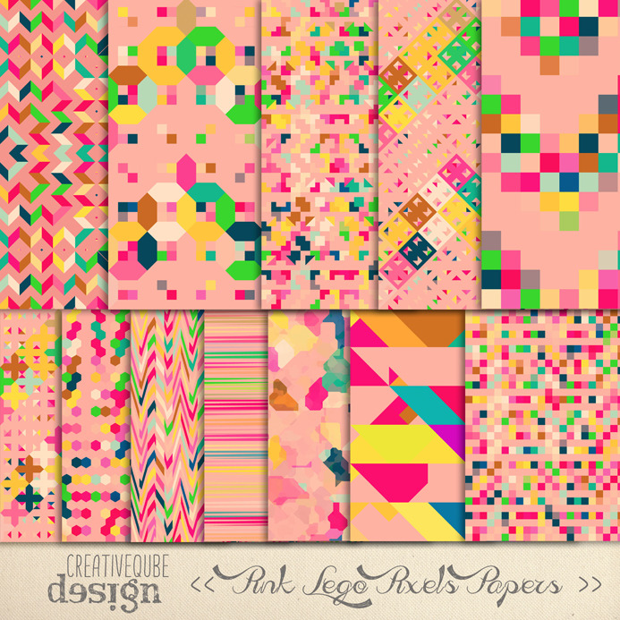 Digital paper Pink Pixels, a Pattern Graphic by Creativeqube Design