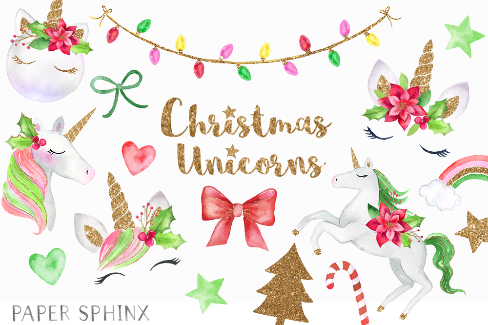 Christmas Unicorns Clipart Pack, an Illustration by PaperSphinx
