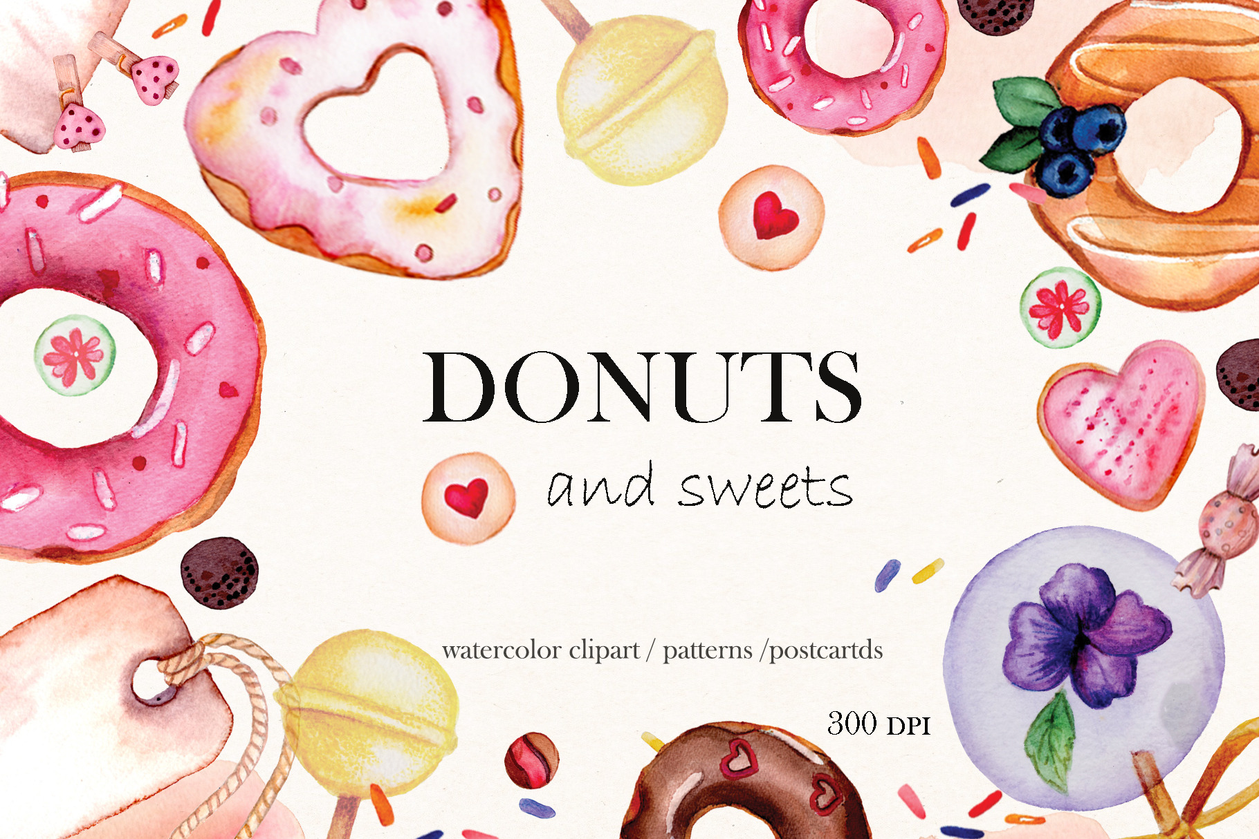 Watercolor donuts clipart, an Animal Illustration by MarinaSur_Art