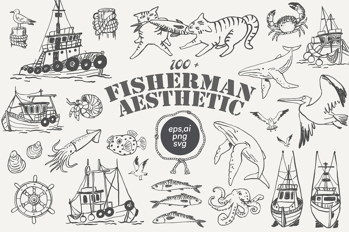 Vintage Coastal Sketches Bundle, an Outline Icon by Anastasiya Klempach ...