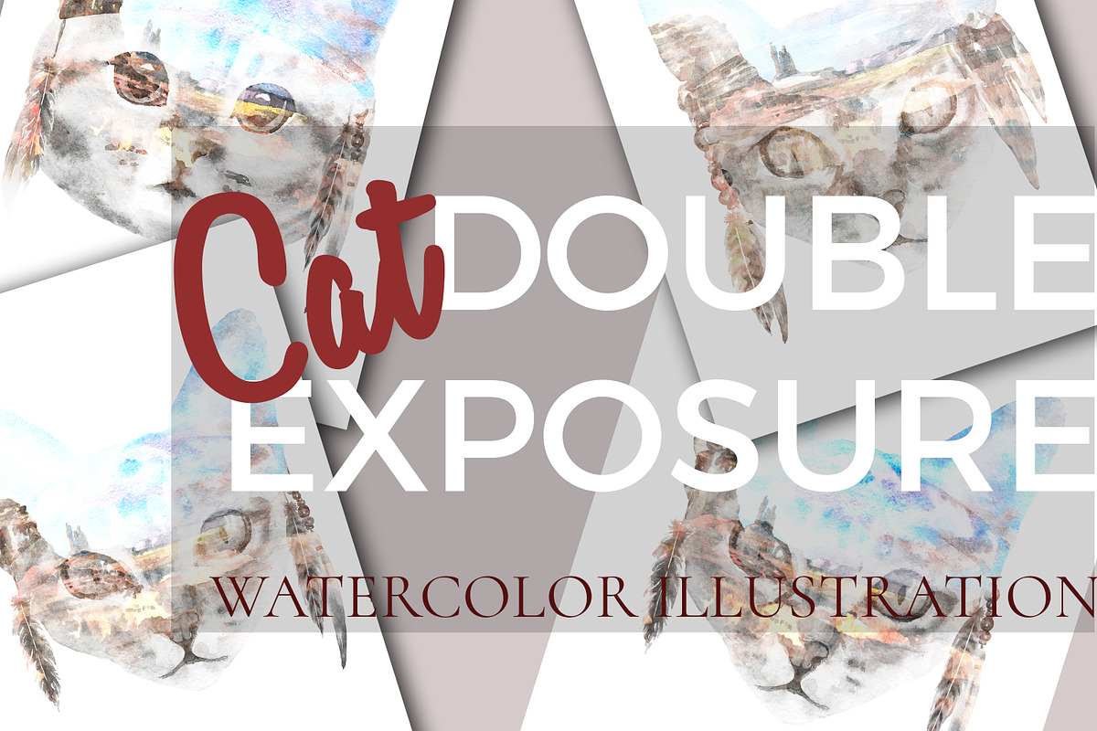 Cat double exposure illustration, an Animal Illustration by Catherine Wheel