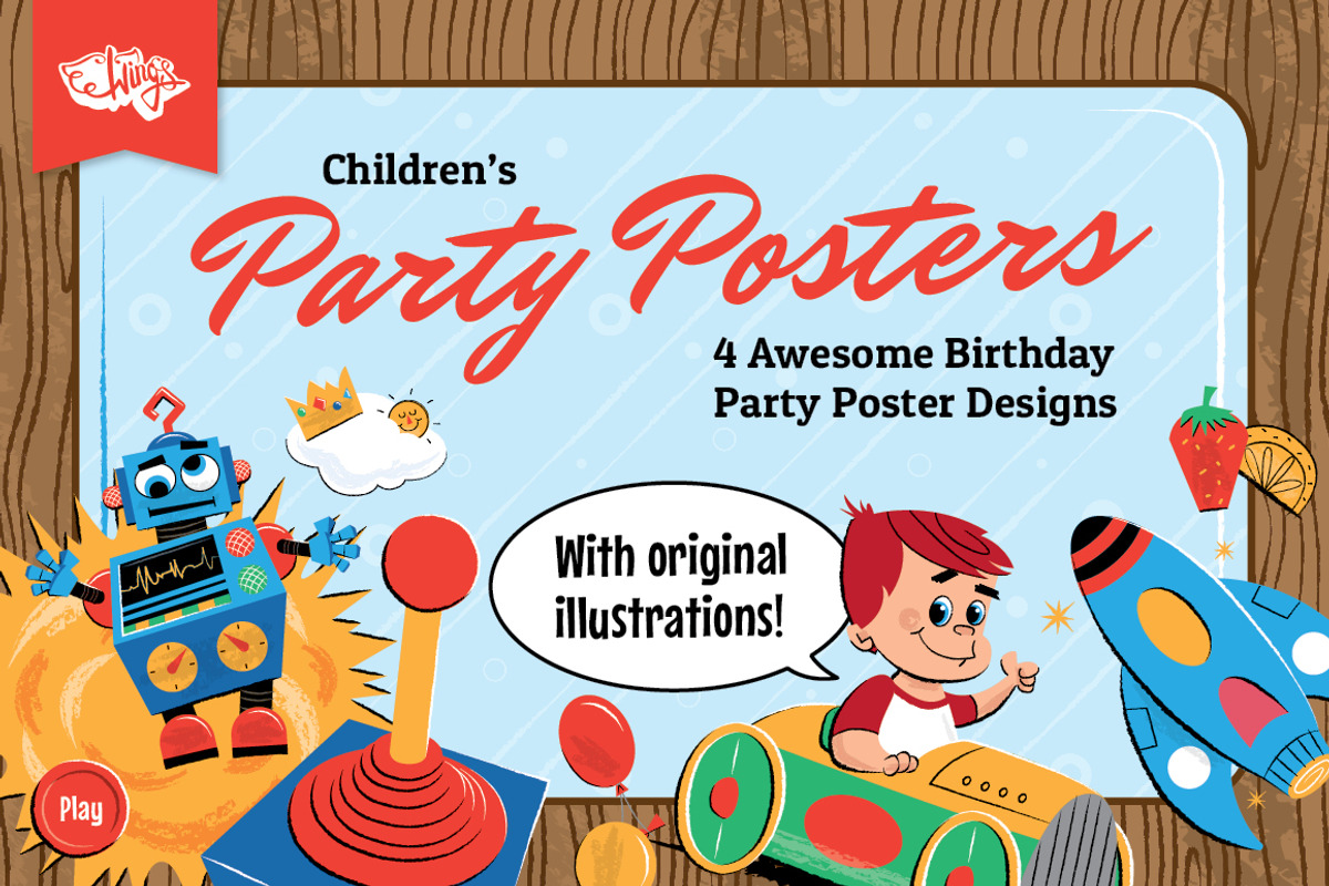 Children's Birthday Party Posters, an Illustration by Wingsart Studio