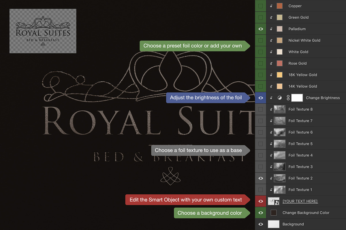 Gold Foil Font Text Effect Kit, a Mockup by Medialoot