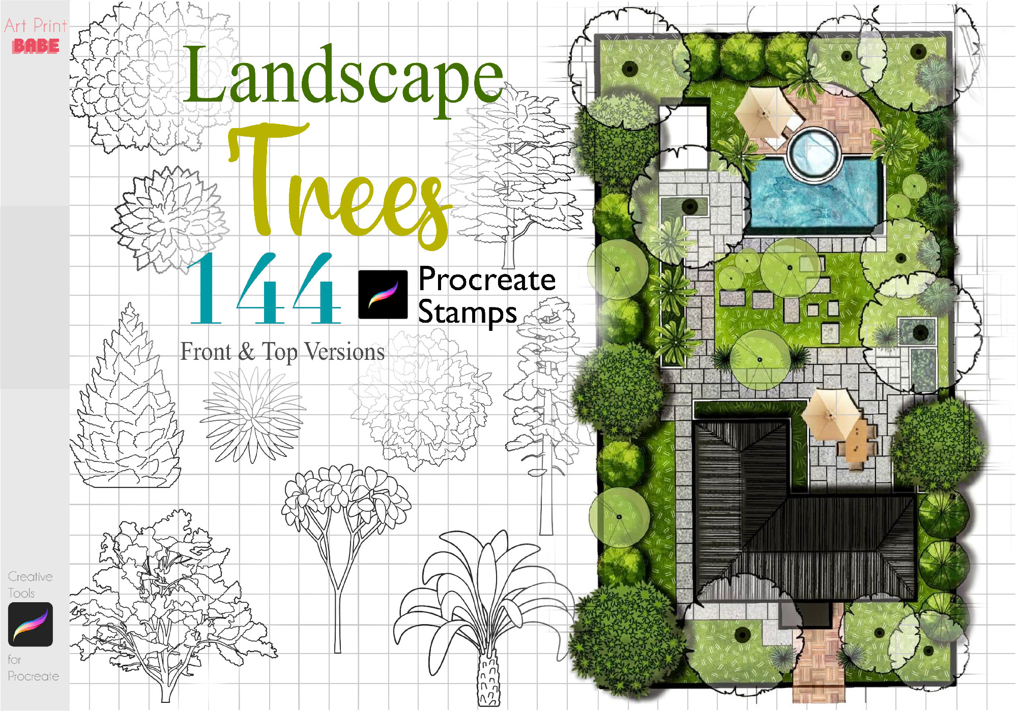 Procreate Landscape Tree Stamps