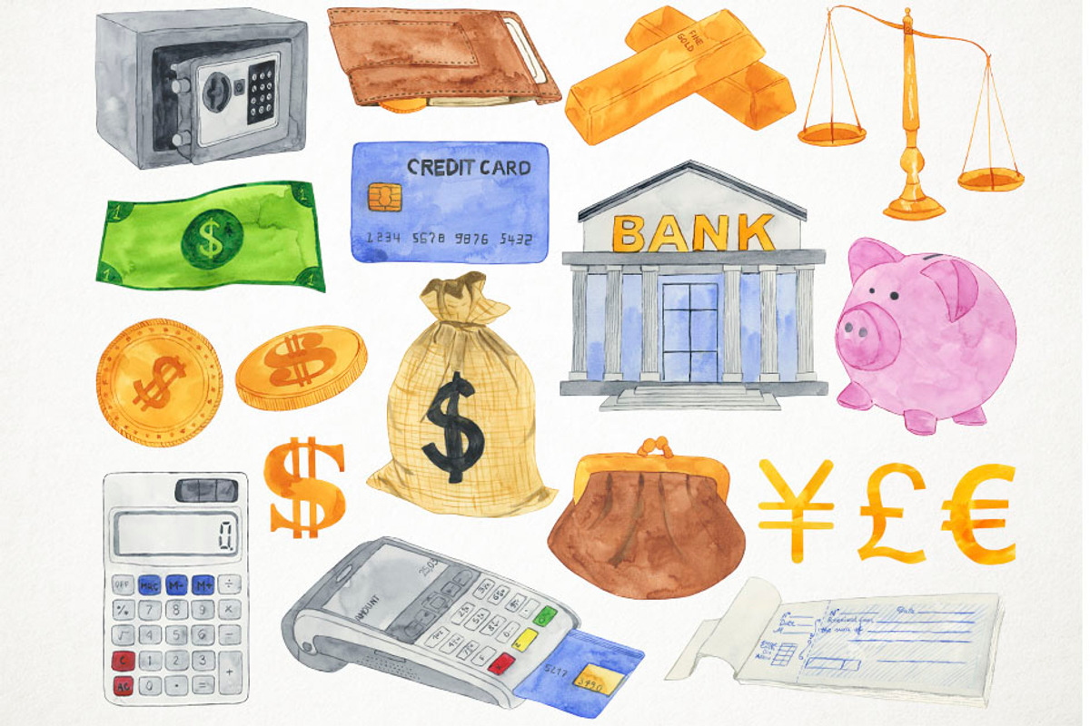 Watercolor Money Clipart, a Finance Illustration by Paulaparaula