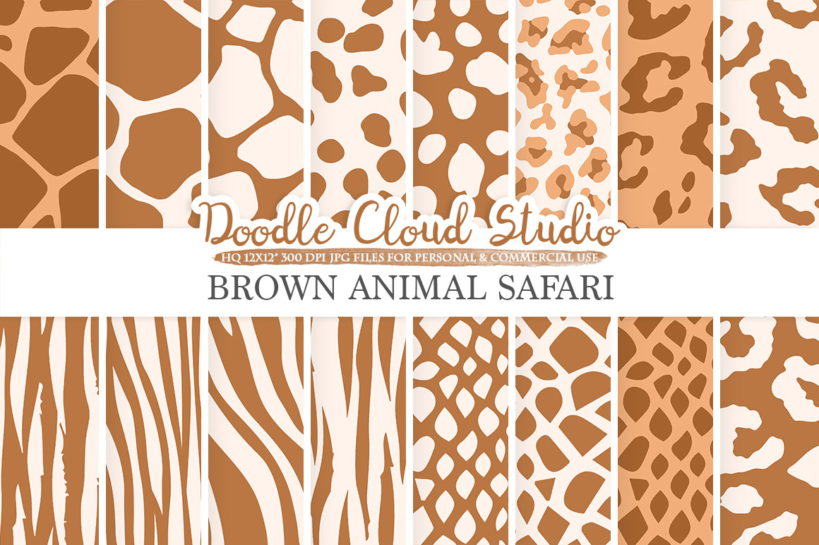 Brown Animal Safari digital paper, a Pattern Graphic by Doodle Cloud Studio