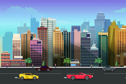 2d City Background, an Illustration by 2dvillShop