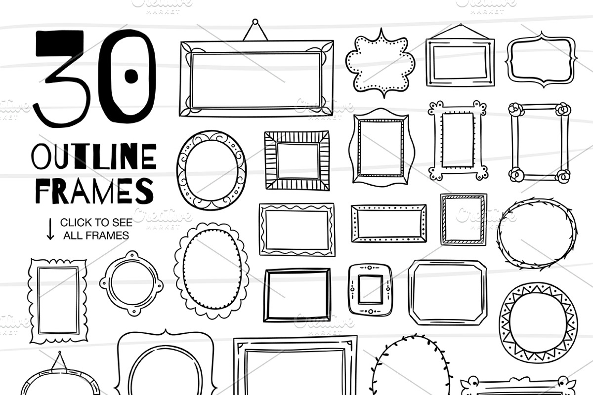 30 Hand Drawn Frames, a Decorative Illustration by Redchocolate