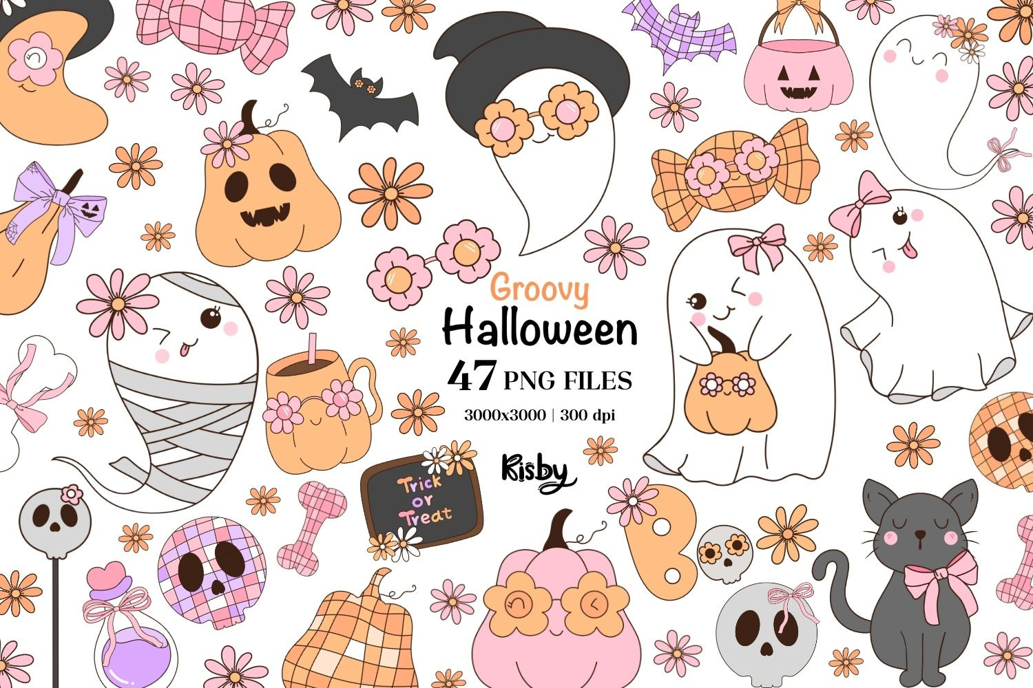 Groovy Halloween Clipart Bundle, a Seasonal Illustration by KisbyArt