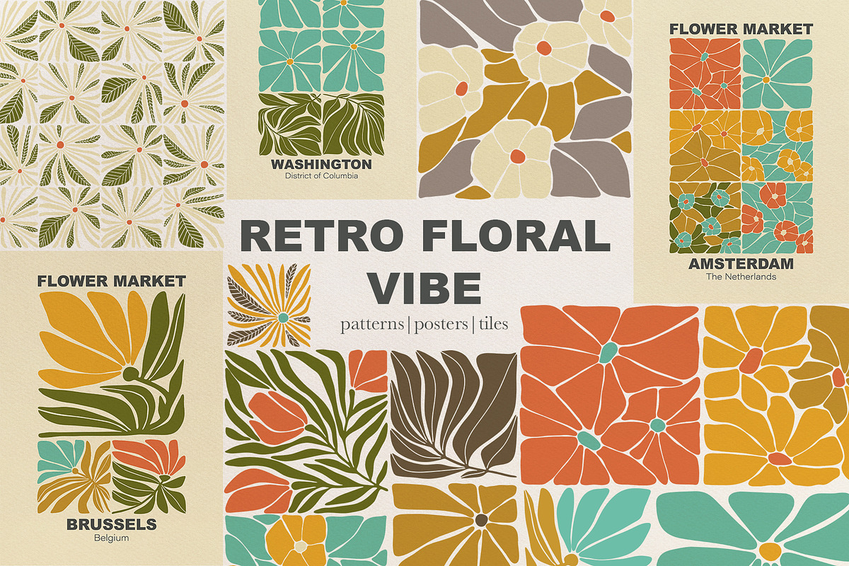 Retro Floral Patterns & Posters