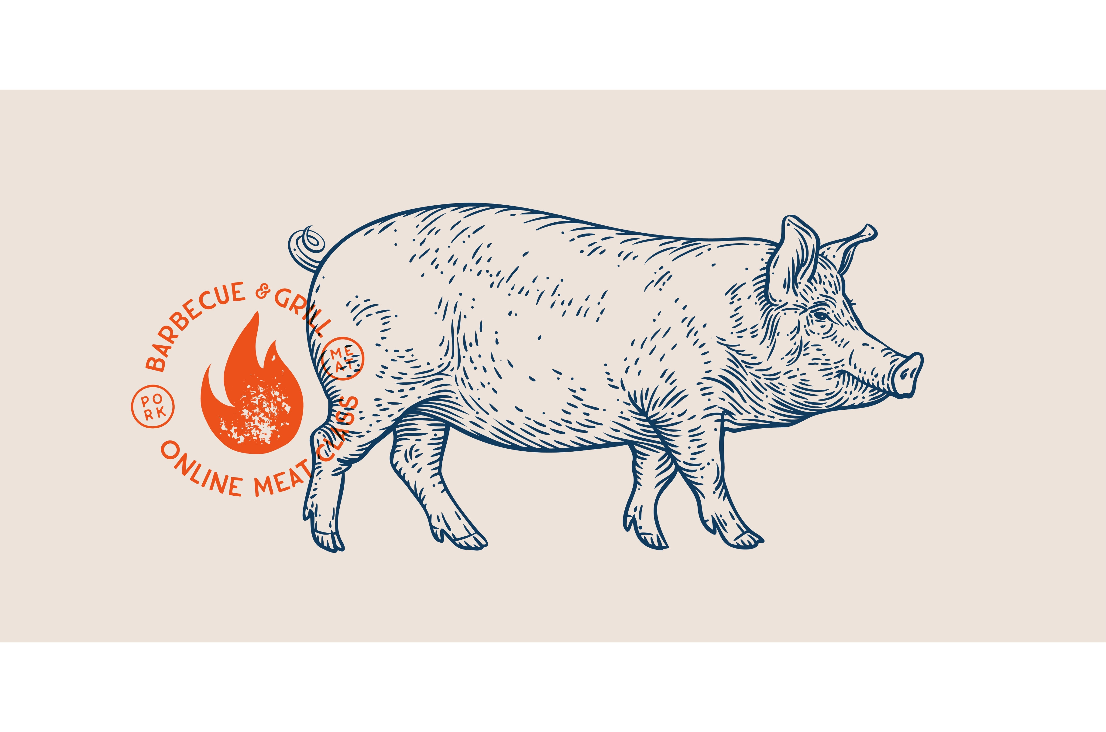 Pork, pig, hog, head, meat tag label, a Food Illustration by Foxys Graphic