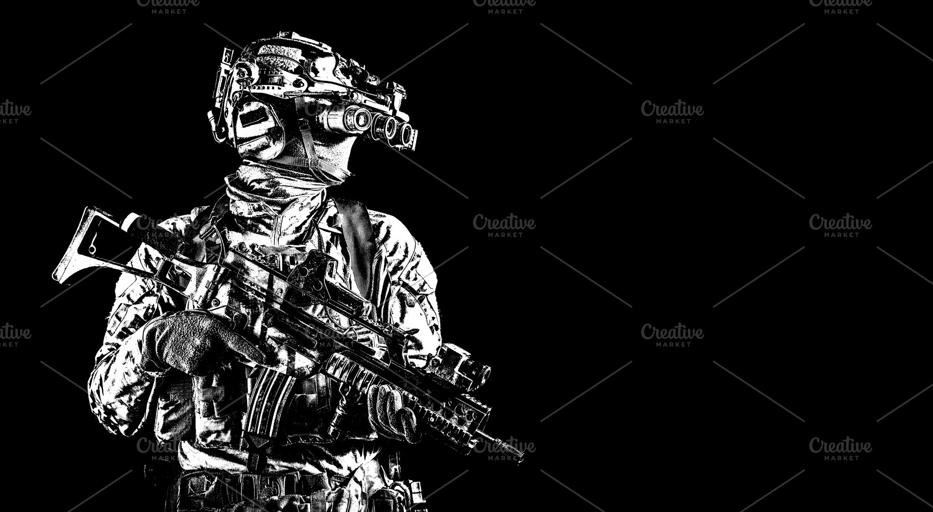 Soldier in night vision device featuring army, soldier, and armed, a ...