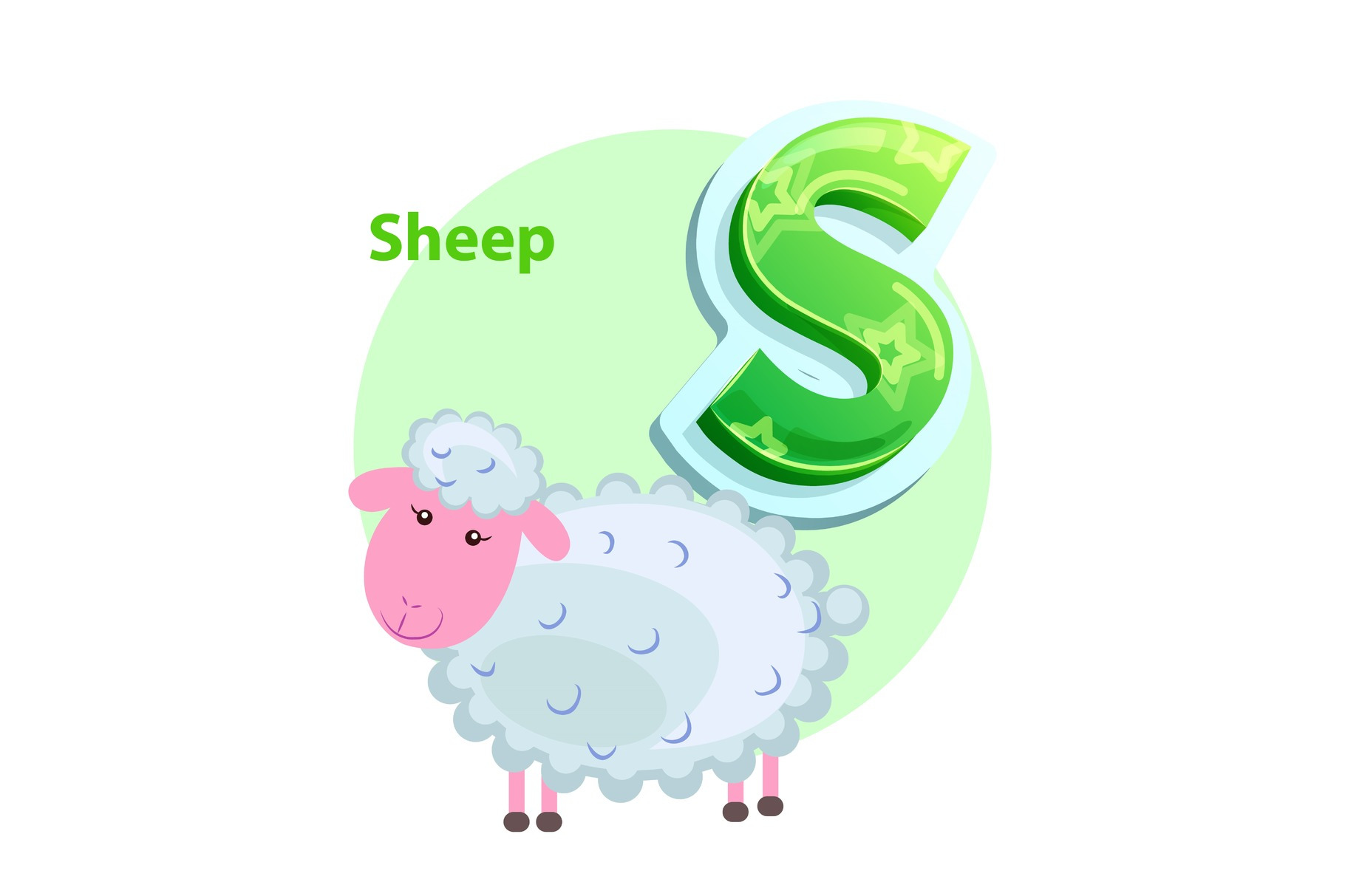 Letter S for Sheep cartoon alphabet, an Animal Illustration by robuart