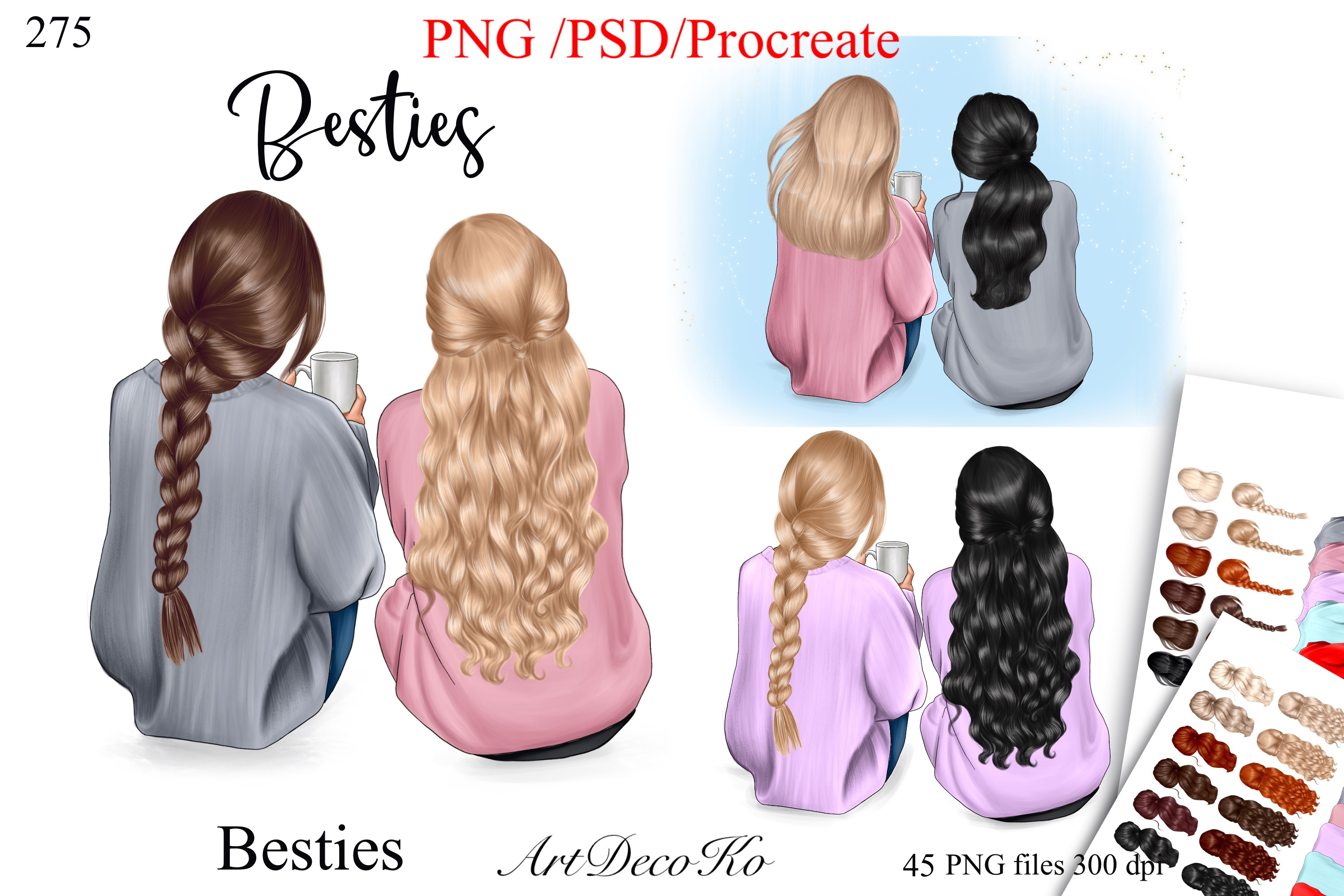 Best friend clipart, Besties clipart, an Illustration by DekoArt