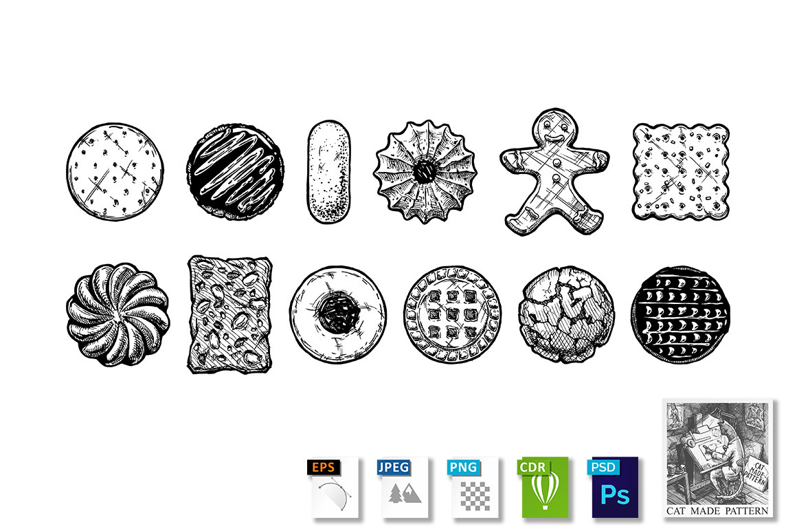 Set of different kind of cookies, a Food Illustration by CatMadePattern