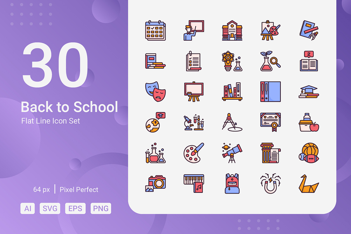 Back to School Flat Line Icons, an Icon by siipkancreative | Creative ...