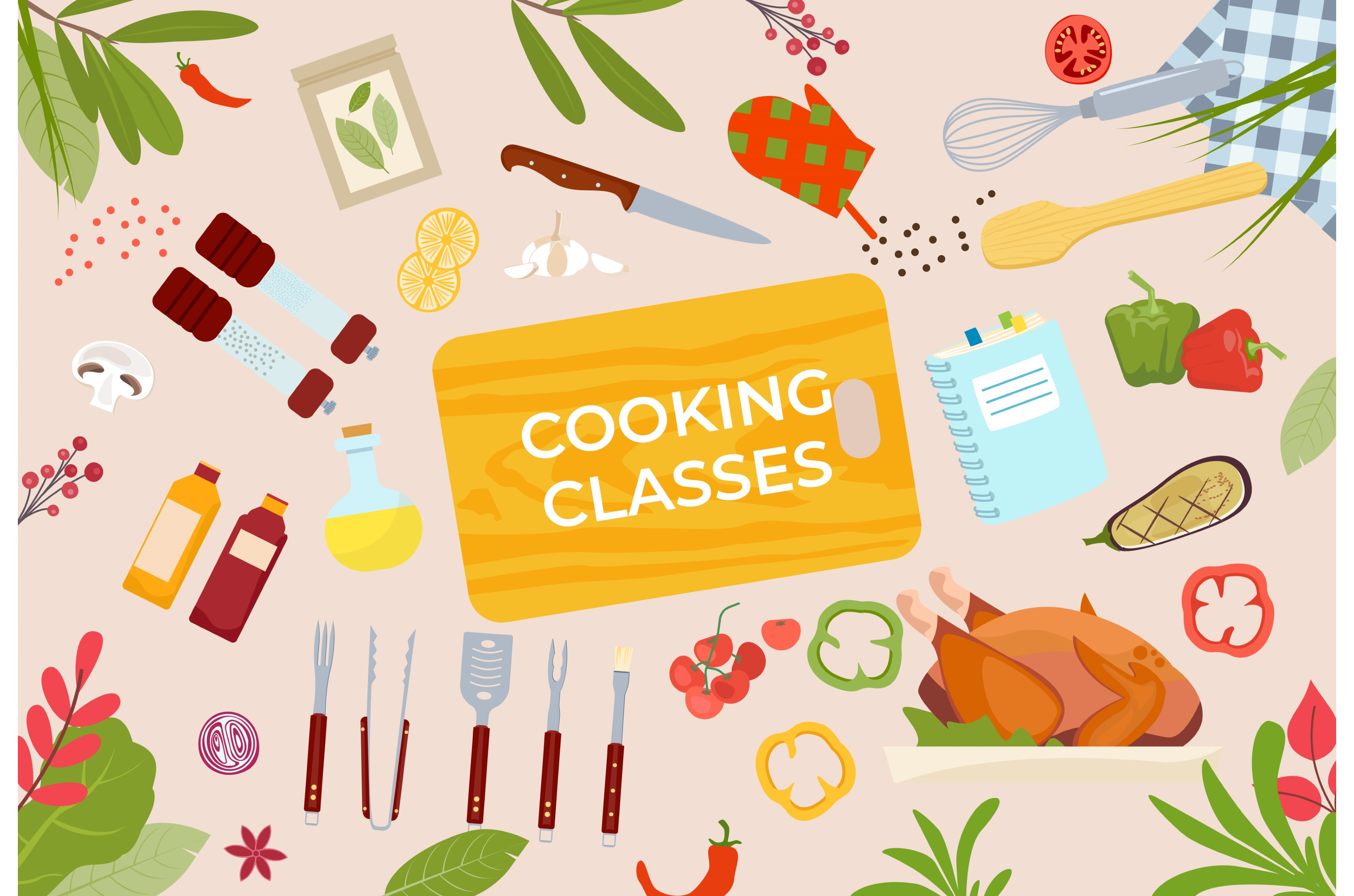 Concept cooking classes banner | Food Illustrations ~ Creative Market