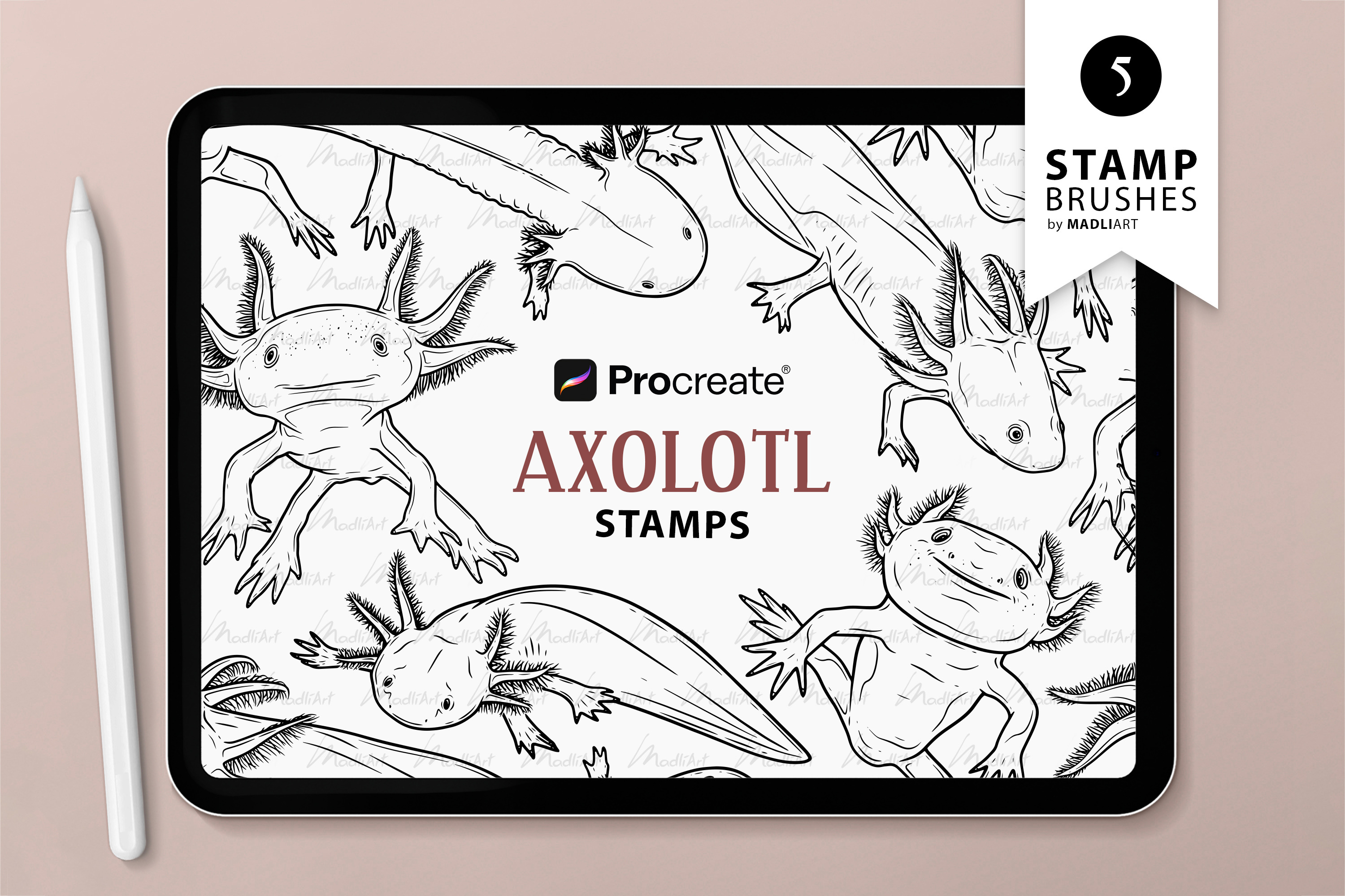 Axolotl Procreate Brush Stamps, a Brush Add-On by MadliArt