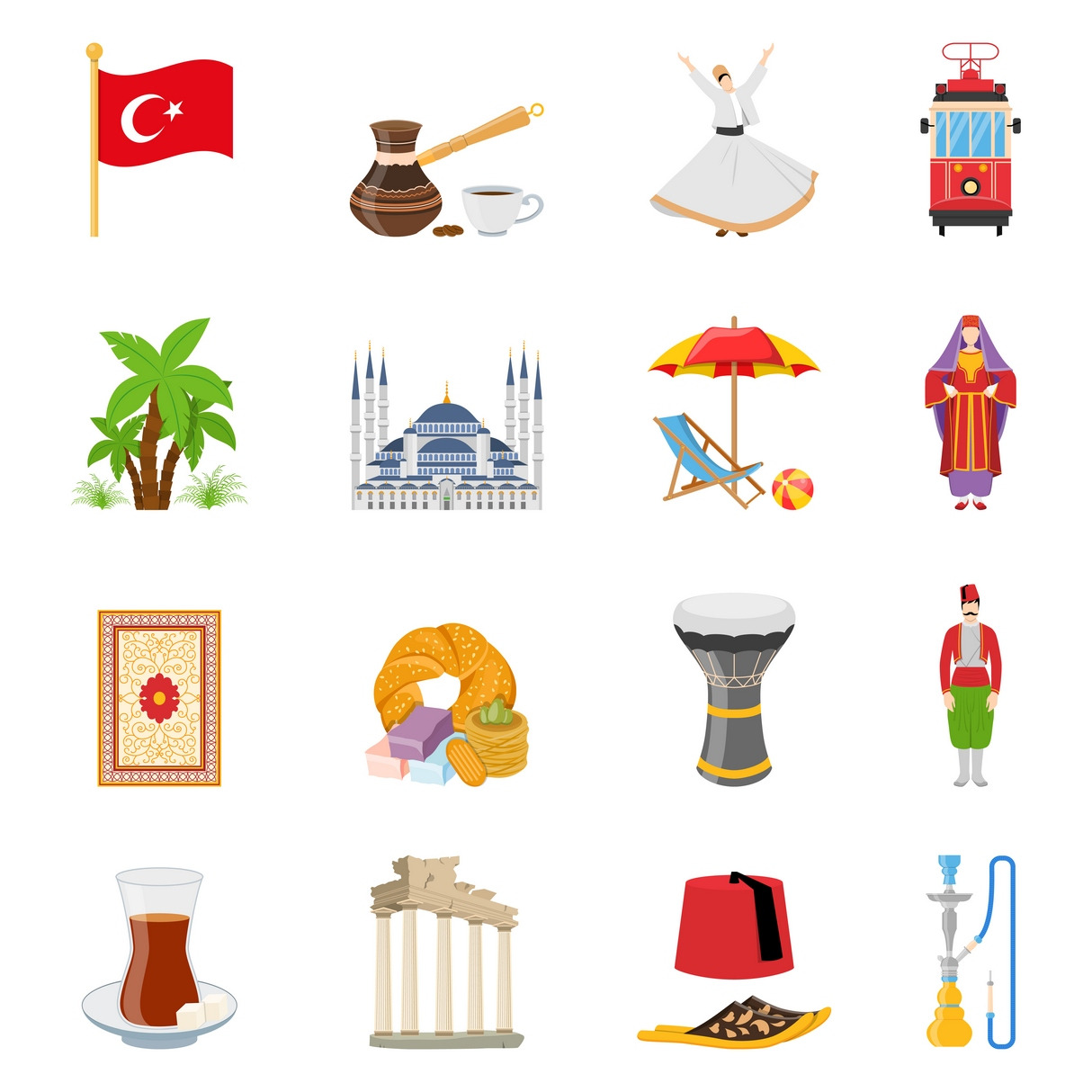 Turkey flat colored icons set, an Icon by Macrovector