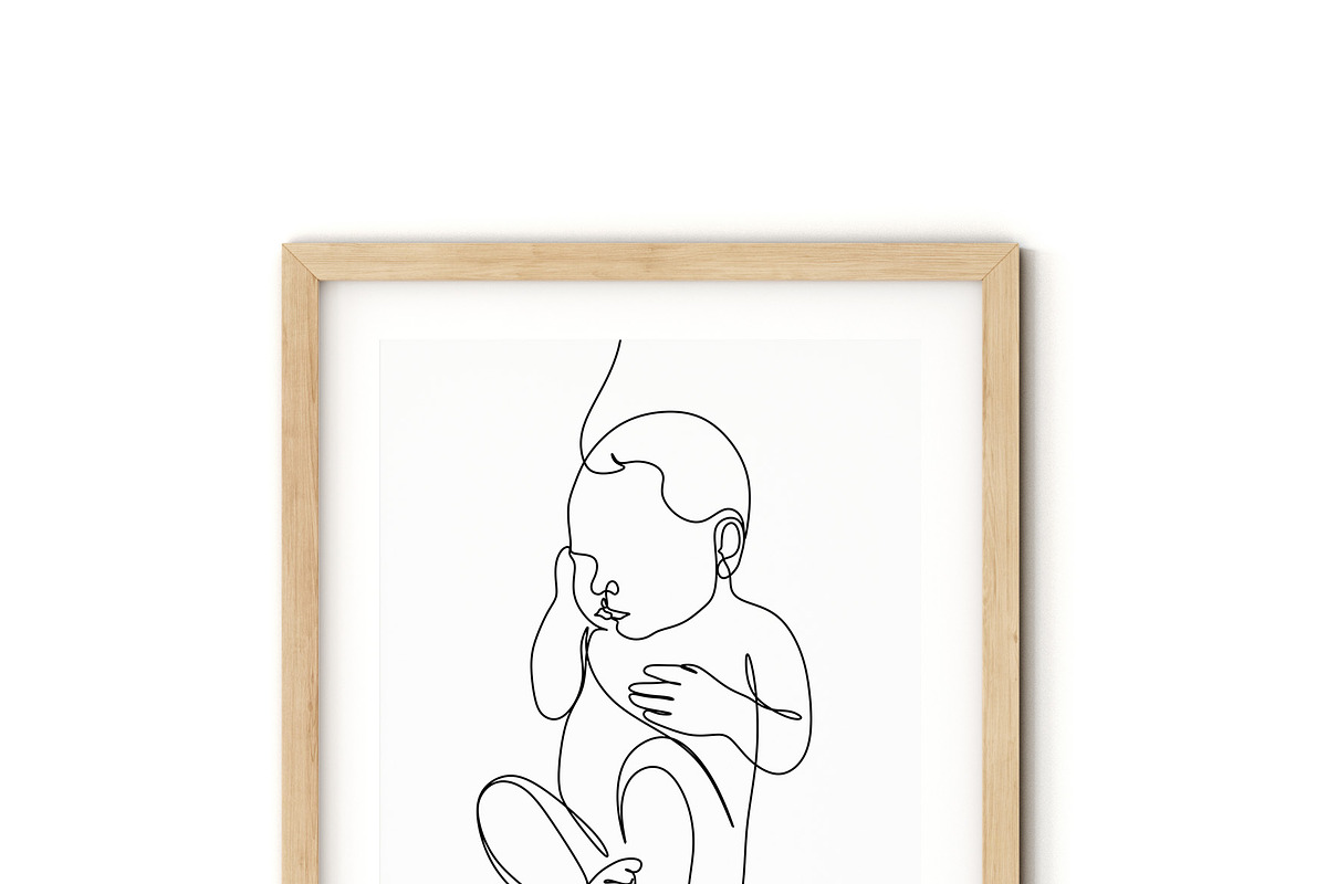 Newborn baby line art. Line drawing, a Decorative Illustration by ...