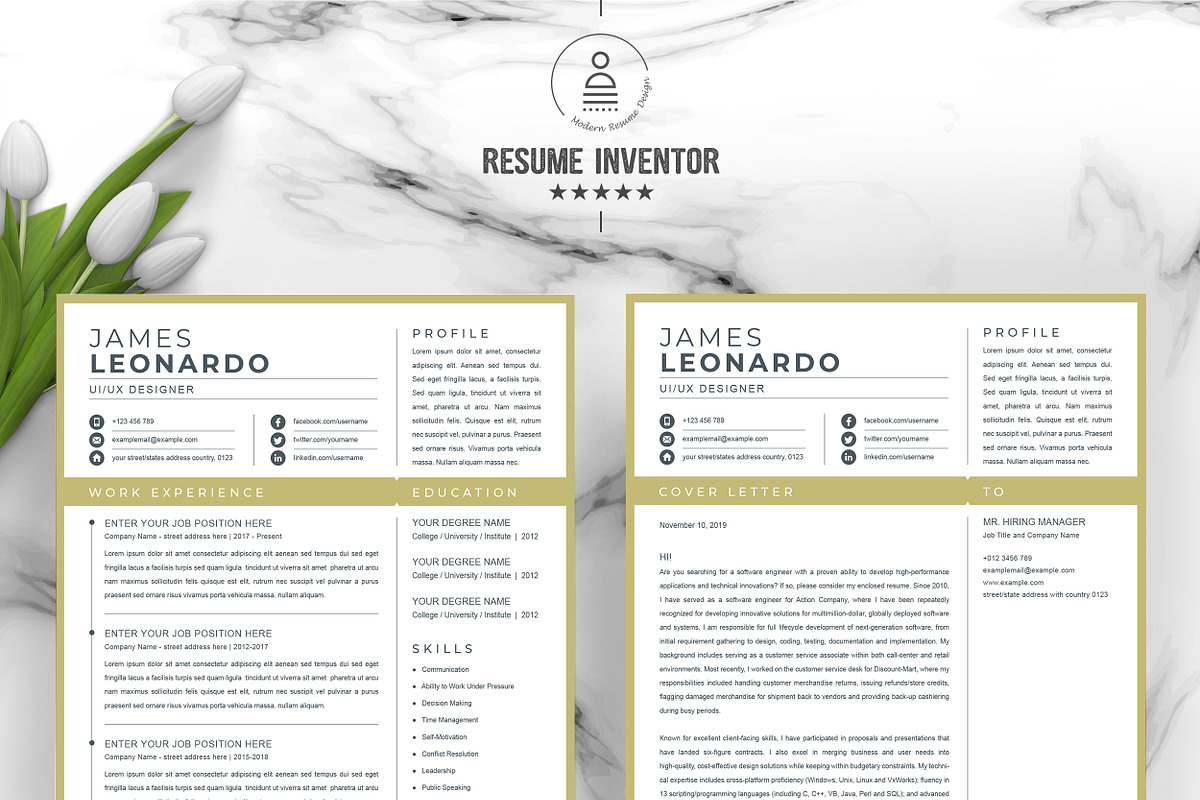 CV, 1 Page Resume Template Word, a Resume Template by ResumeInventor