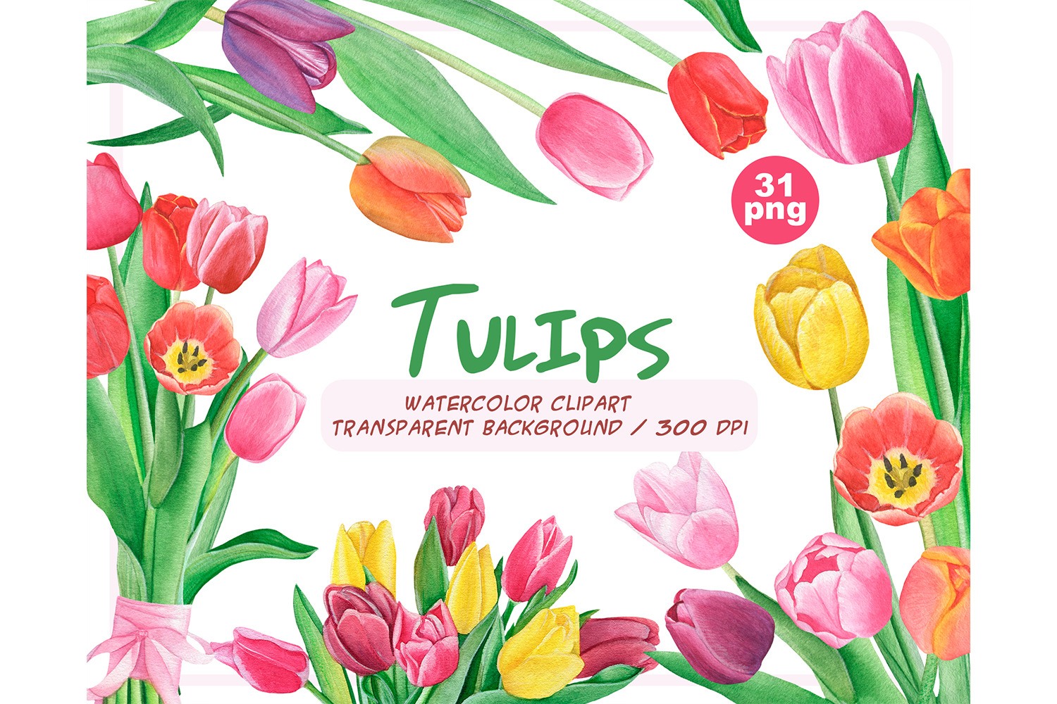 Watercolor tulips clipart set, a Decorative Illustration by ArtfulStudio