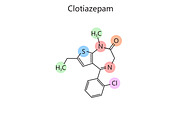 Chemical formula Clotiazepam diagram, a Healthcare Illustration by AlexArt