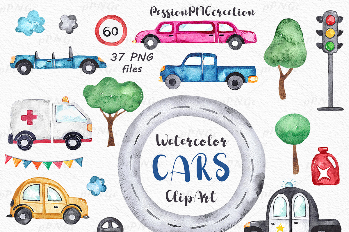 Watercolor Cars clipart, an Education Illustration by ...