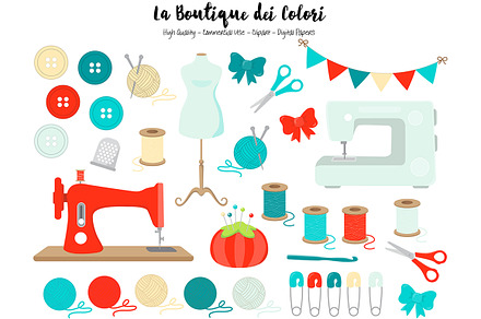Pink Sewing and Knitting Clipart, an Illustration by La Boutique dei Colori