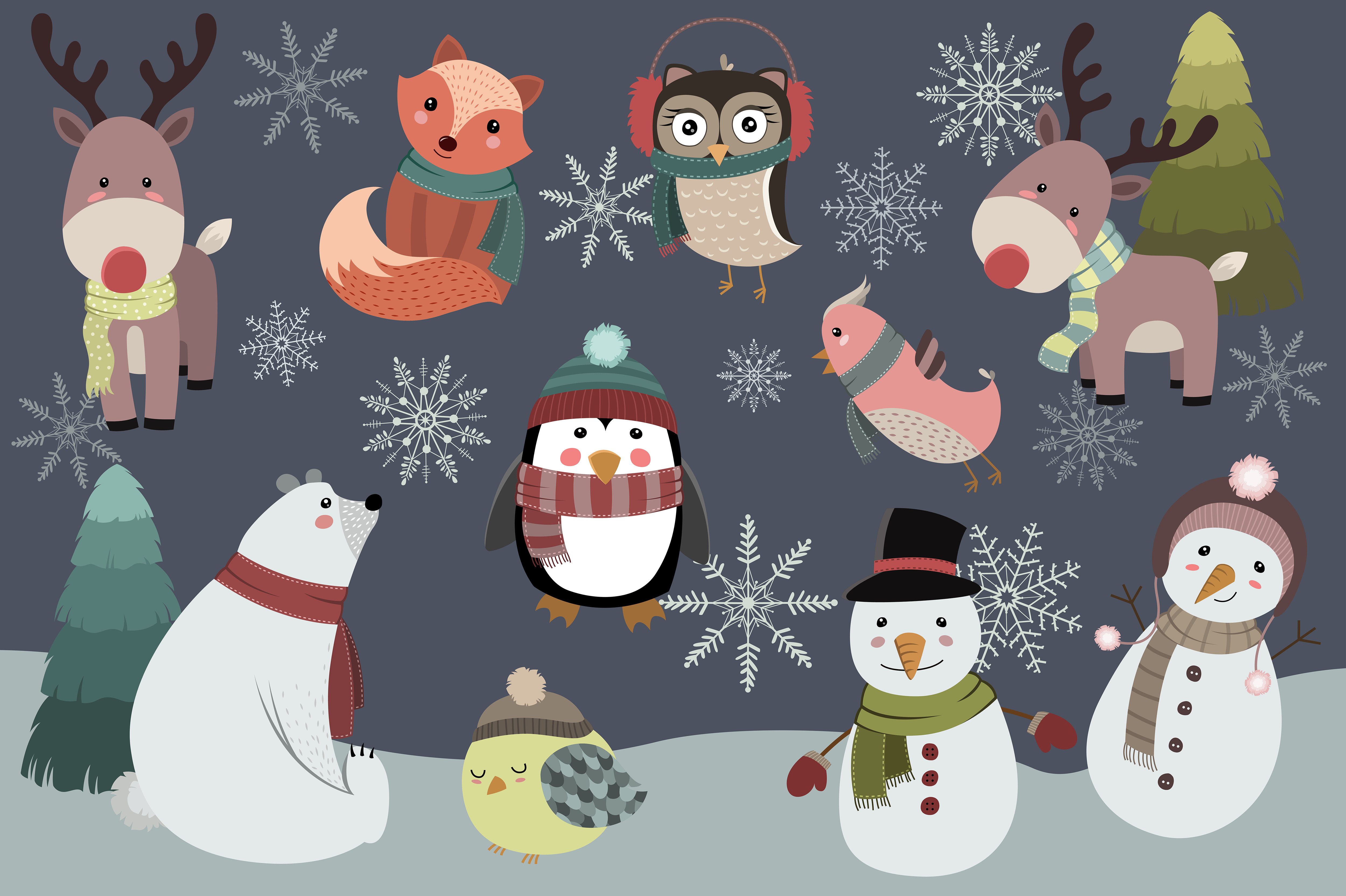 Winter Animals Vector & PNG Pack, an Animal Illustration by Kenna Sato ...