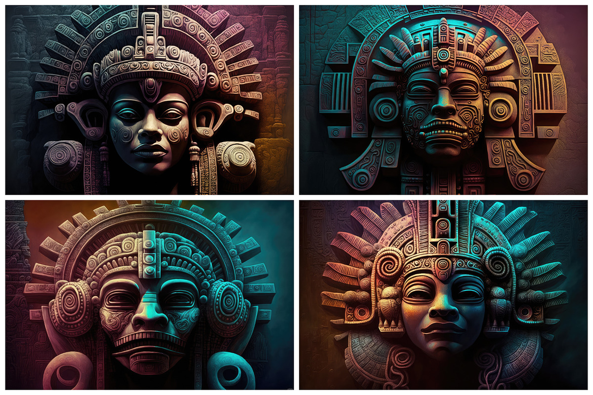 16 Mayan Face Statues in 5K, a Background Graphic by HipFonts