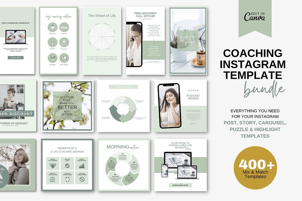 COACHING INSTAGRAM CANVA BUNDLE, a Social Media Template by Jennifer ...