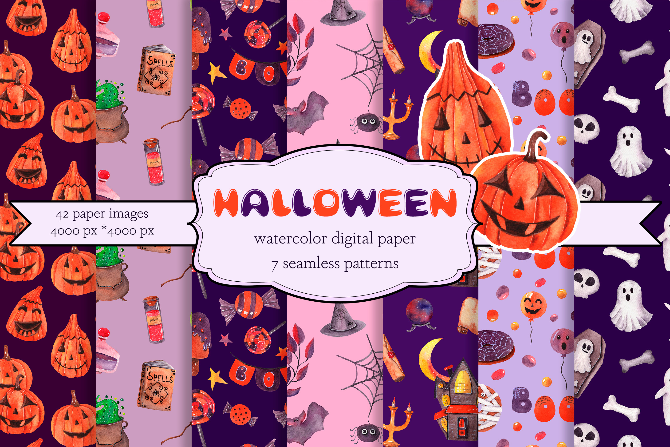 Watercolor Halloween digital paper, a Pattern Graphic by ...