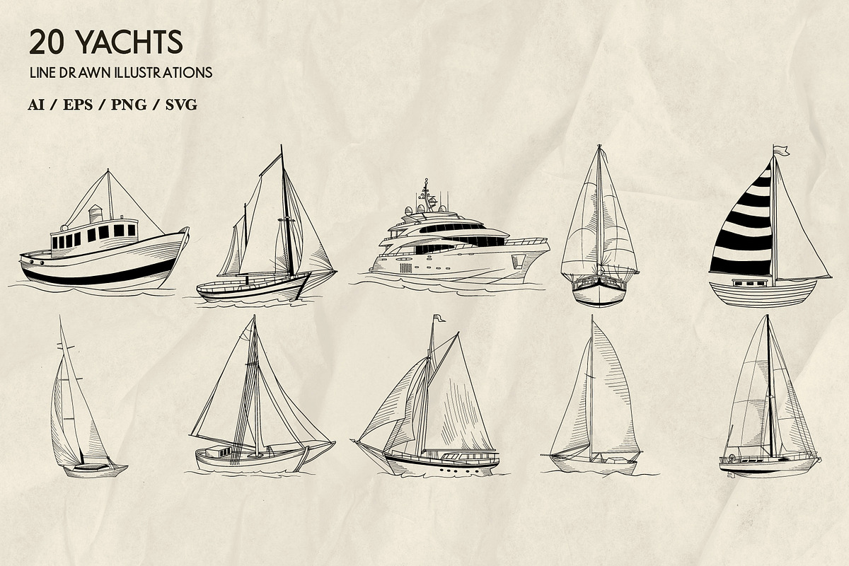 Yachts line art + Procreate, a Transportation Illustration by Skliarova