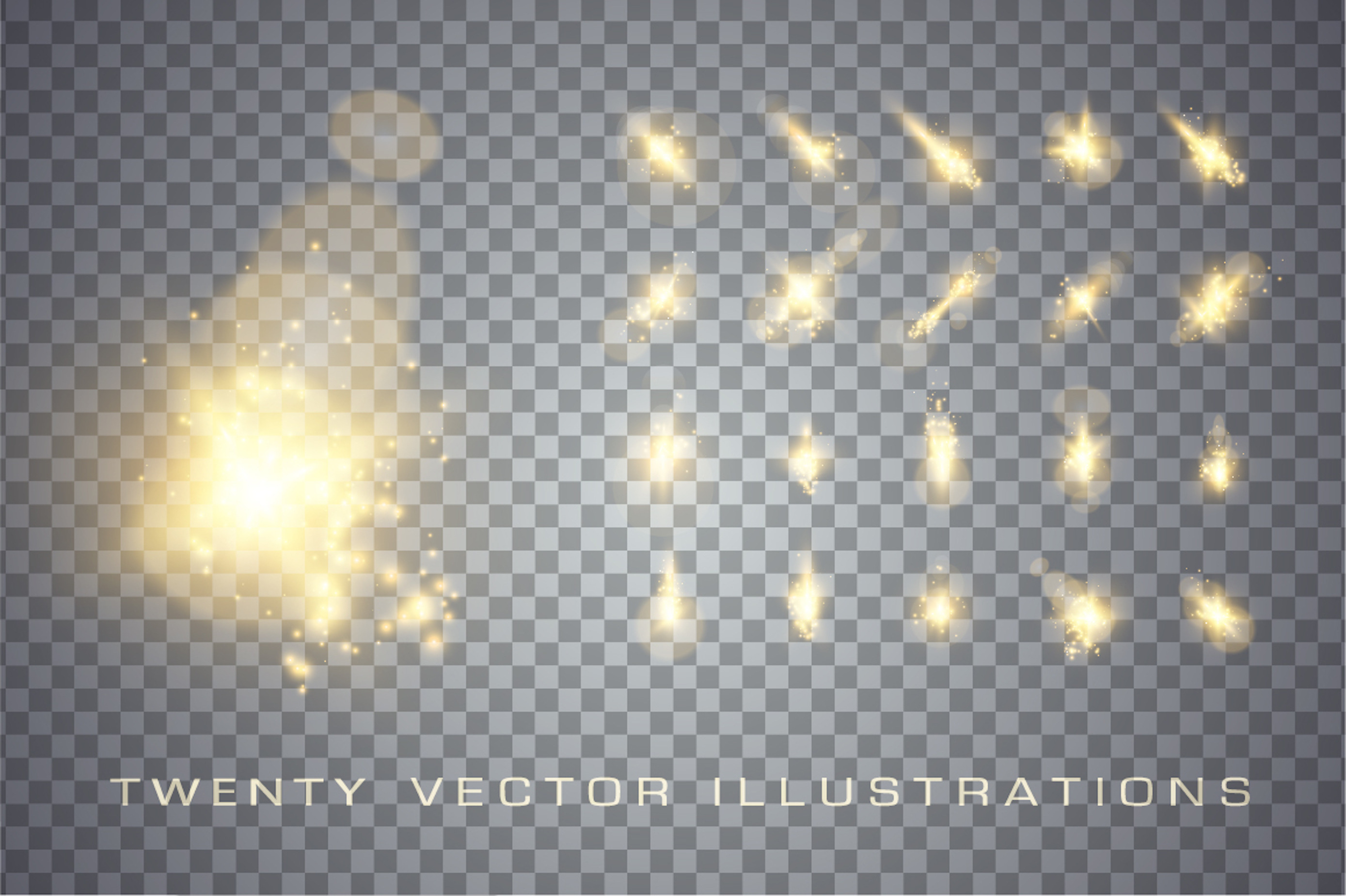 Set of golden glowing lights effects, an Object Graphic by majcot