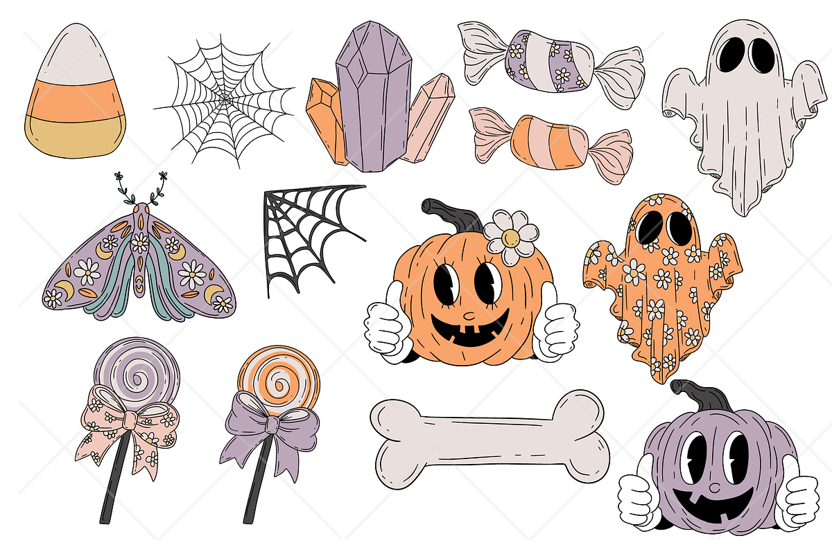 Groovy Pastel Halloween Clipart, a Graphic by Murphy & Frank